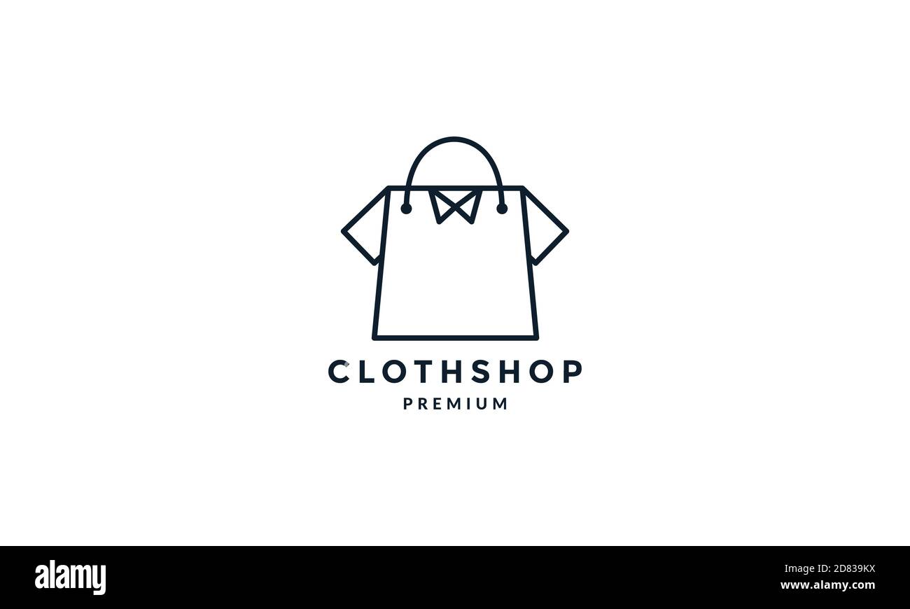 shopping bag with cloth line outline logo vector icon illustration ...