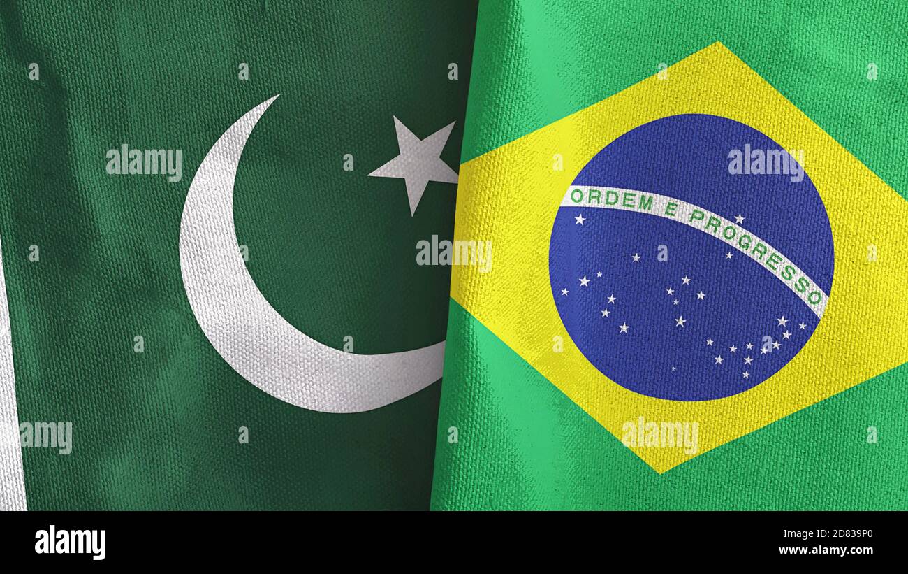 Brazil and Pakistan two flags textile cloth 3D rendering Stock Photo ...