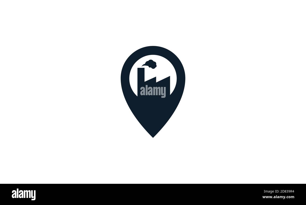 factory with pin location maps modern logo vector icon illustration ...