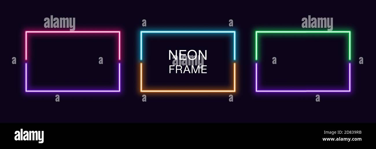 Neon rectangle Frame. Set of rectangular neon Border in 2 outline parts ...