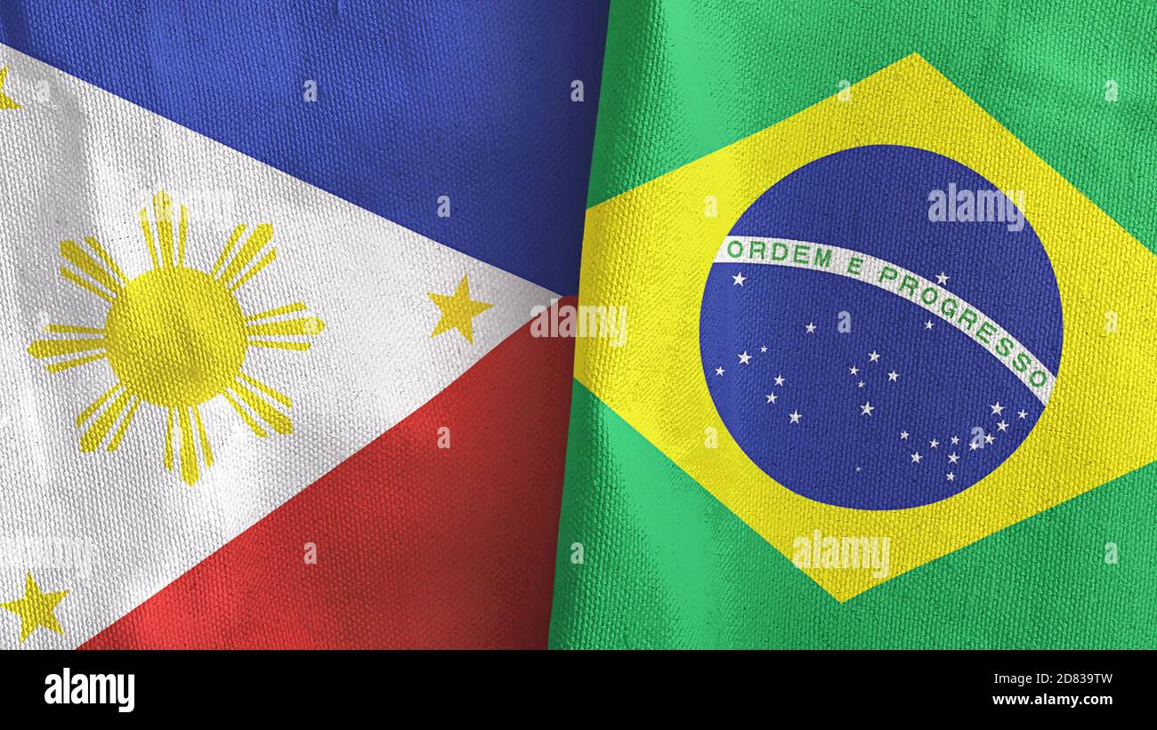 Brazil and Philippines two flags textile cloth 3D rendering Stock Photo ...