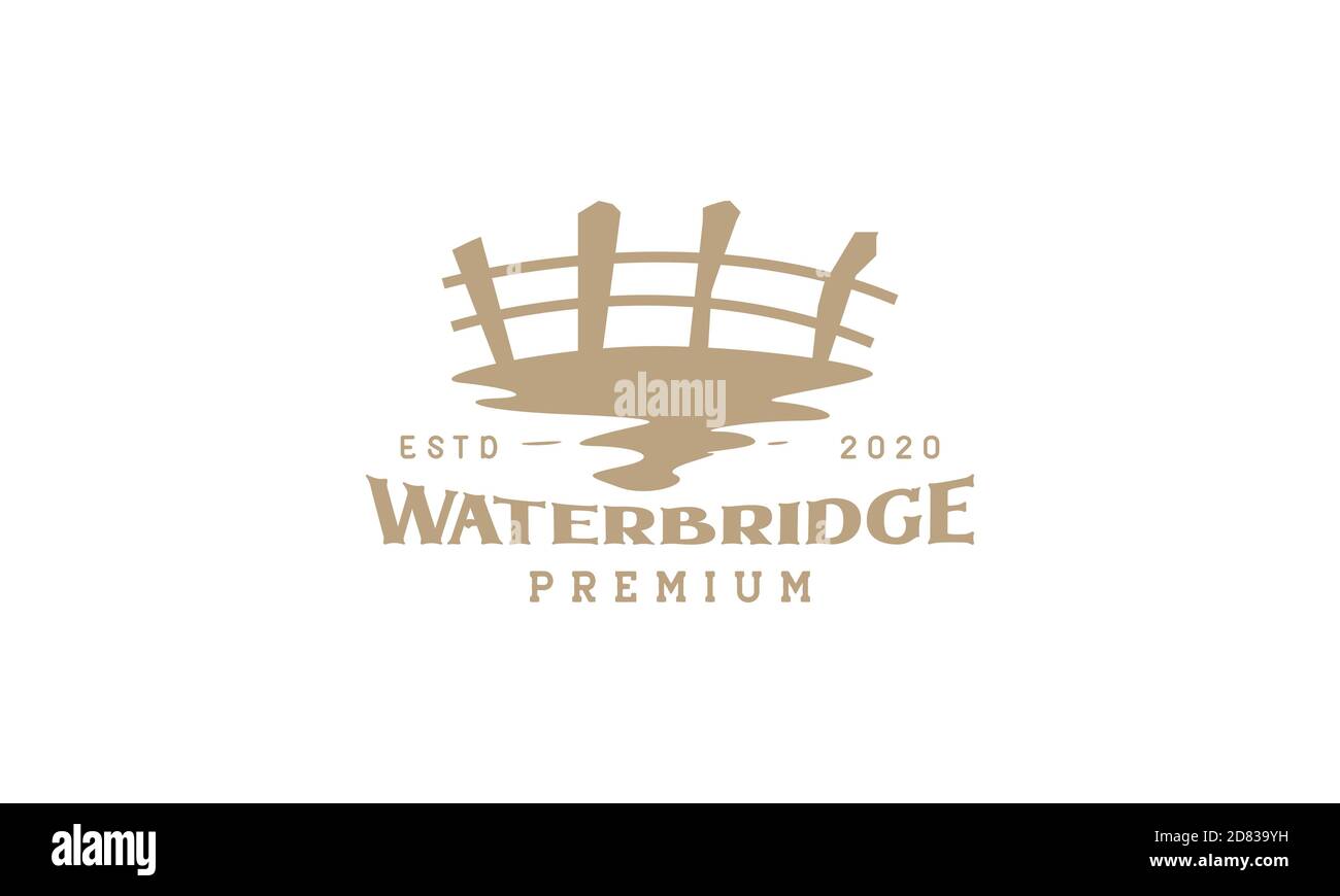 bridge traditional with river water vintage logo vector icon ...
