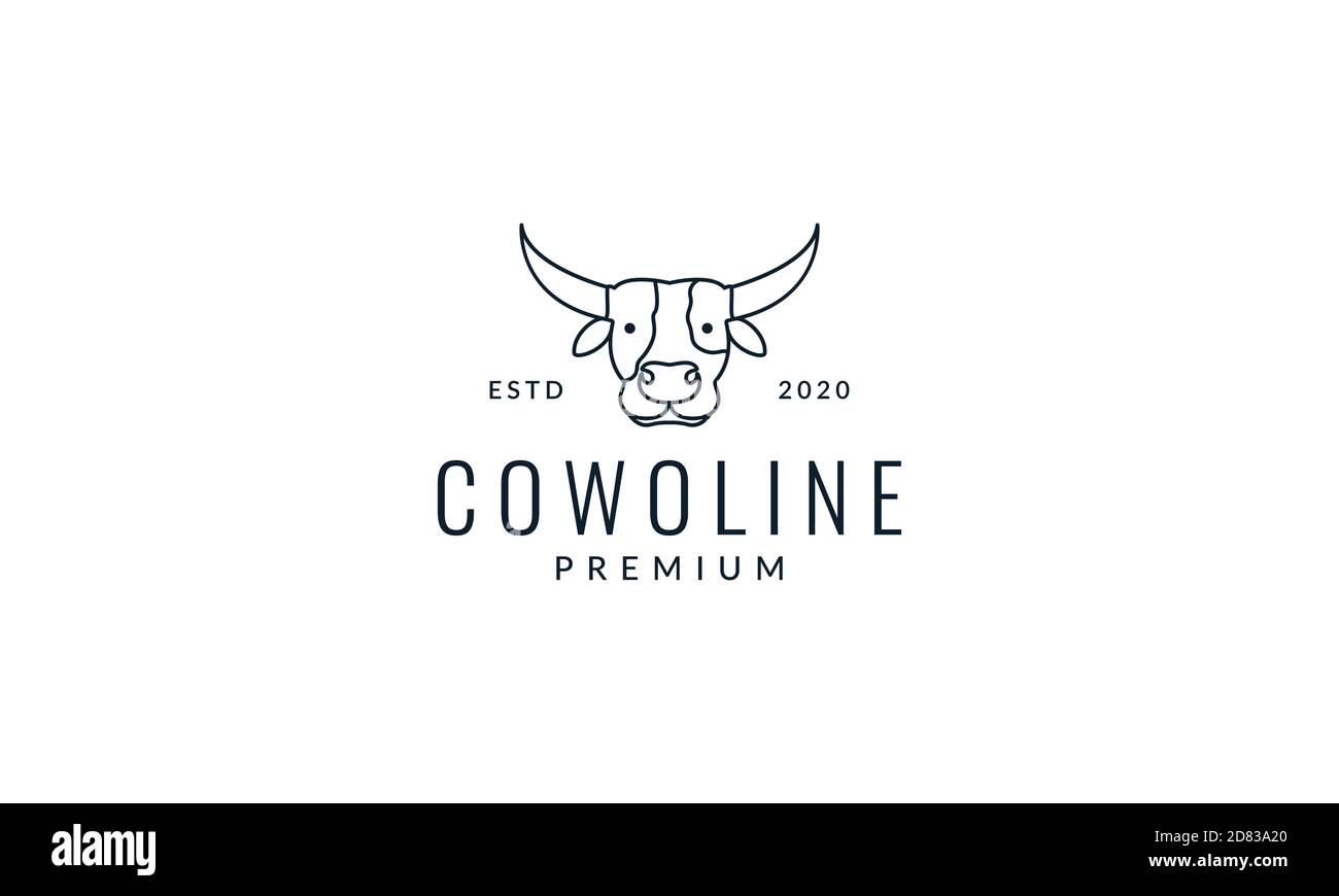 head cow or cattle line outline hipster logo vector icon illustration ...