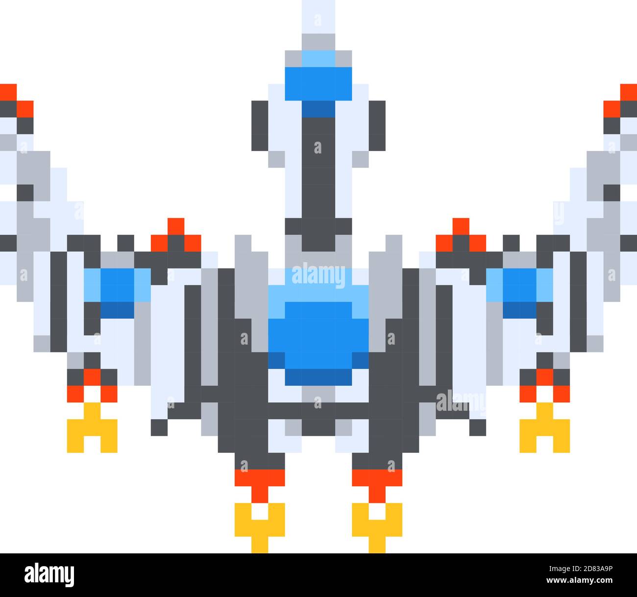 Big vintage spaceship, game hero in pixel art style on white Stock ...