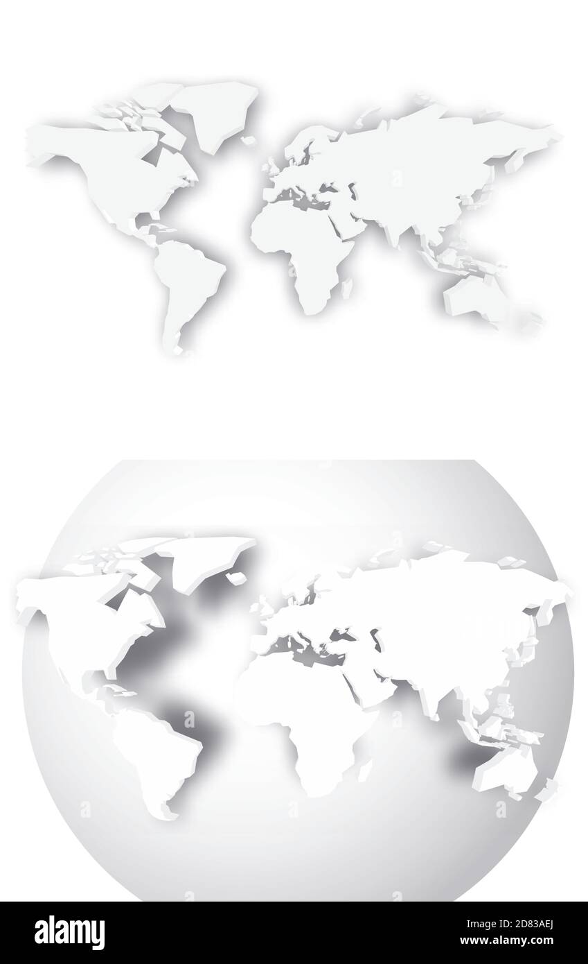 White 3D map of world with dropped shadow on background. Worldwide ...