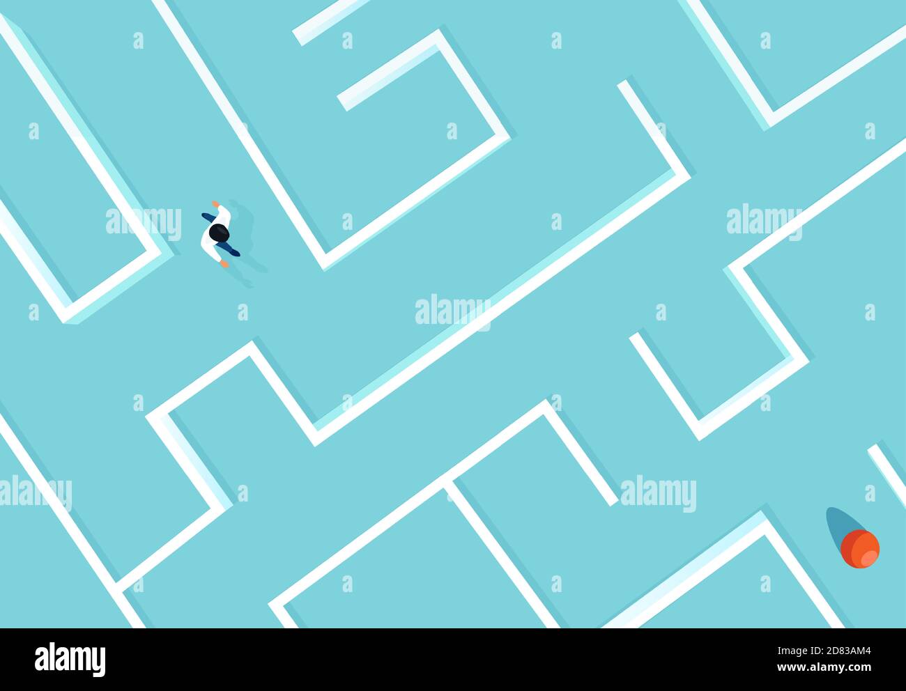 Vector of a business man walking in a complex maze towards his target ...
