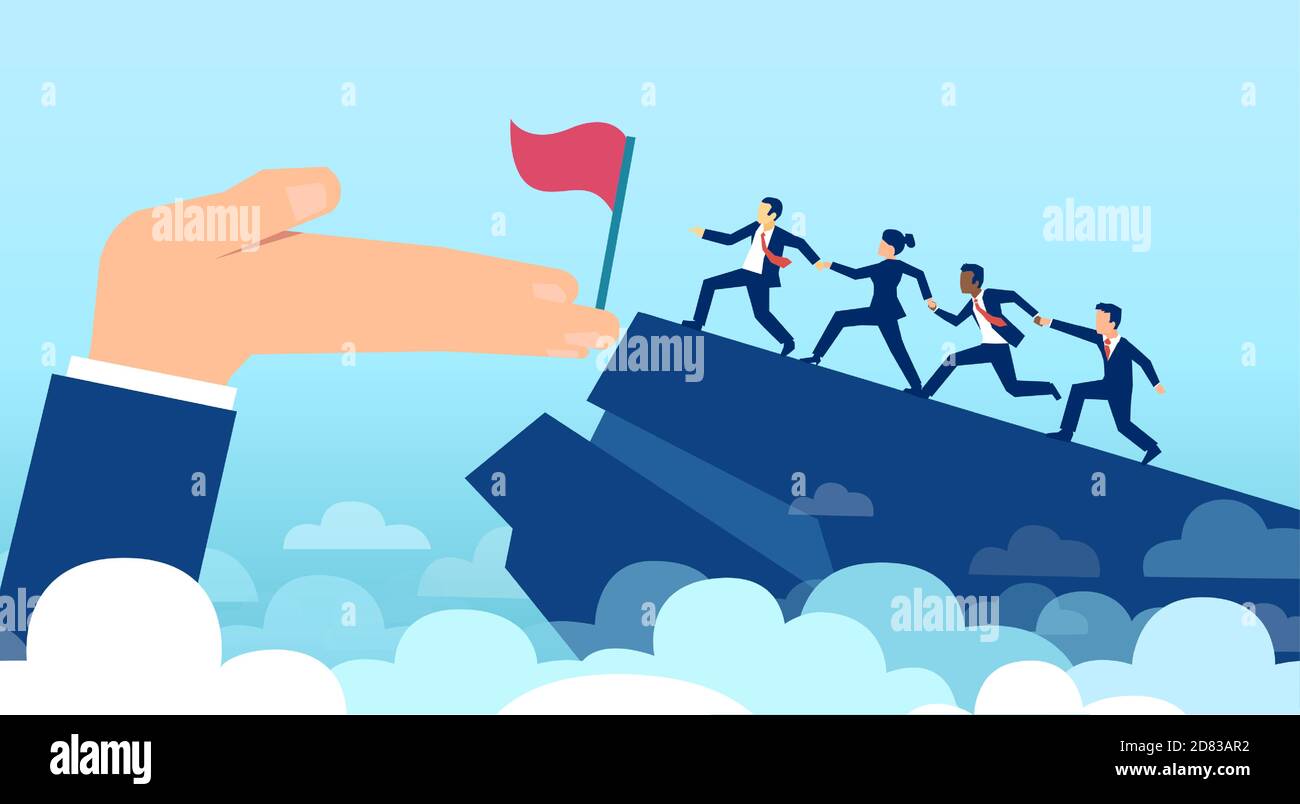 Vector of business people running up towards a success career goals ...