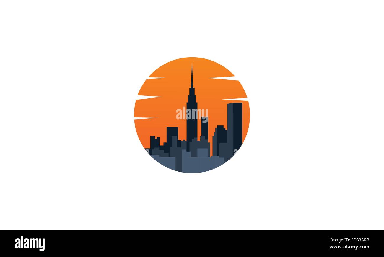 city building with sunset panoramic logo vector icon illustration Stock ...