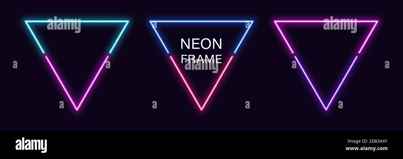 Neon triangle Frame. Set of triangular neon Border in 2 outline parts ...