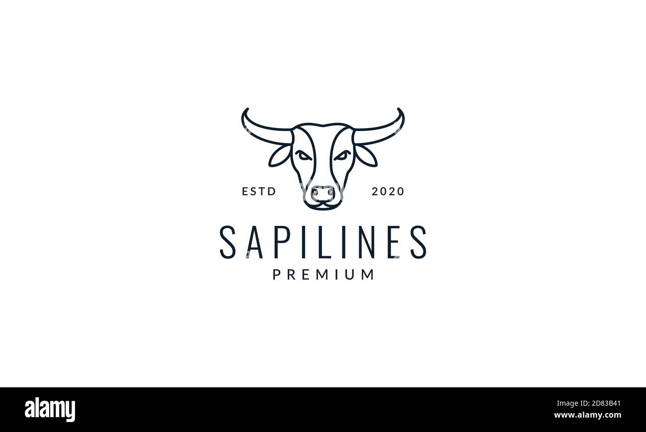head cow or cattle line outline minimalist logo vector icon ...