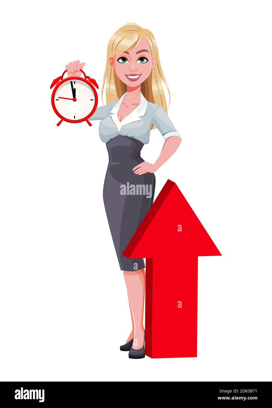 Business woman holding alarm clock. Beautiful businesswoman cartoon ...