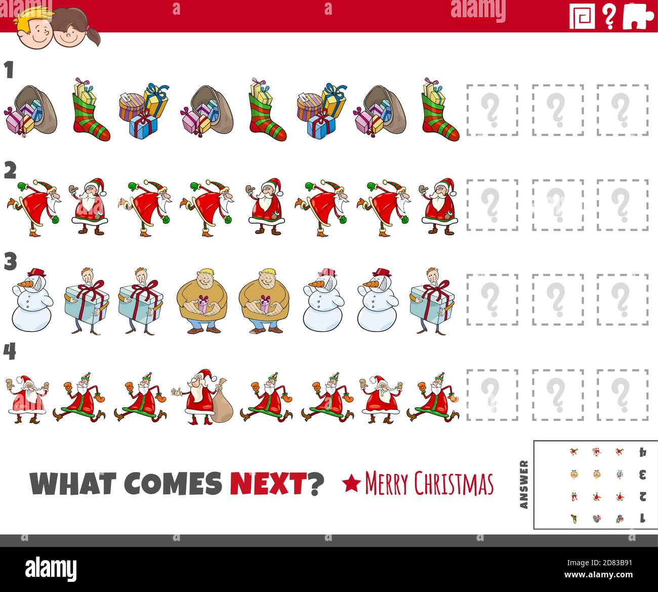 Cartoon illustration of completing the pattern educational game for ...