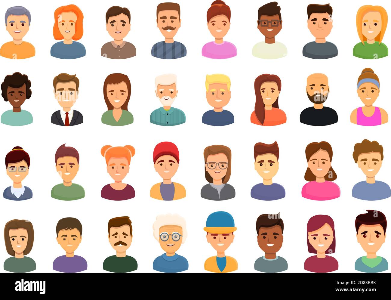 Smiling people icons set. Cartoon set of smiling people vector icons ...