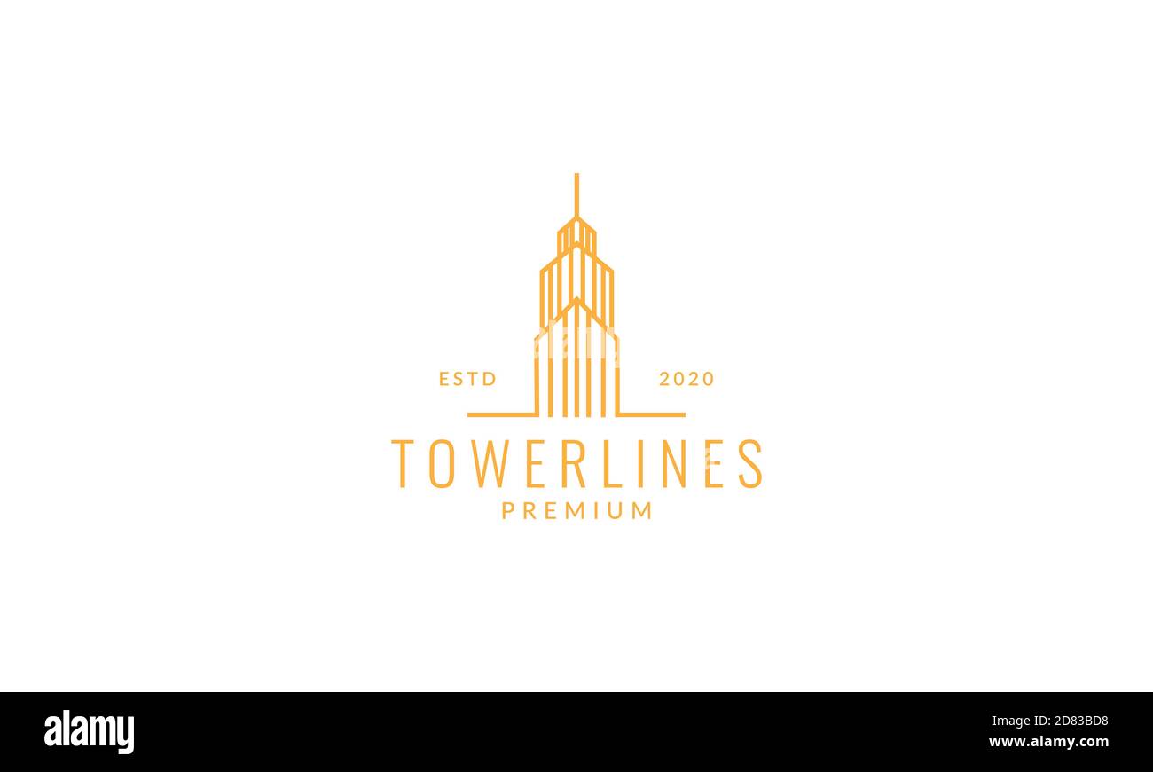 building high tower line outline modern logo vector icon illustration ...