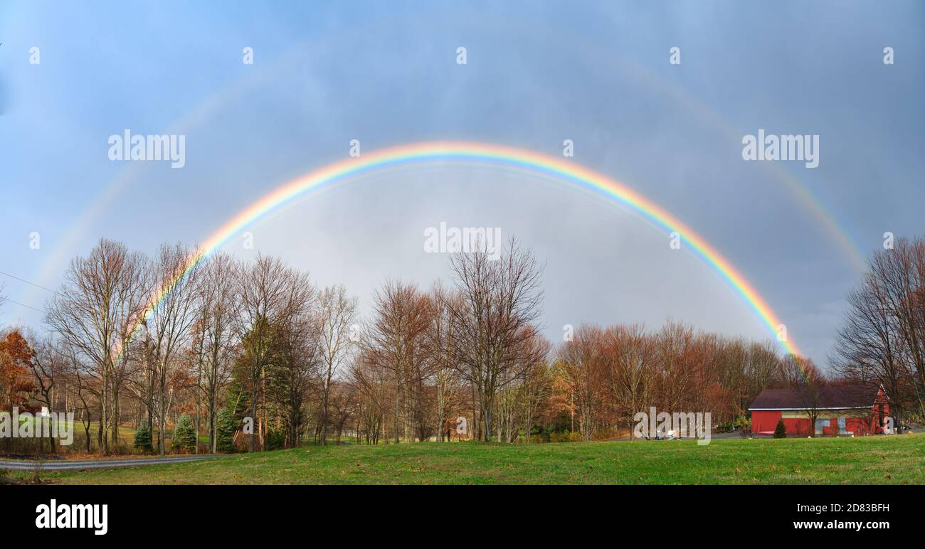 Double Rainbow over a Farm Stock Photo - Alamy