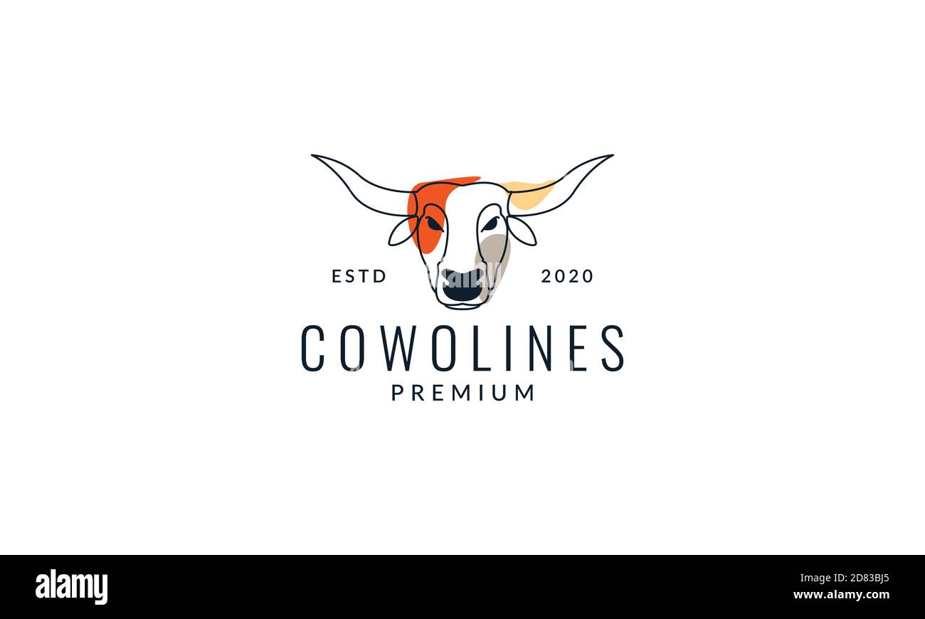 head cow or cattle line outline colorful logo vector icon illustration ...
