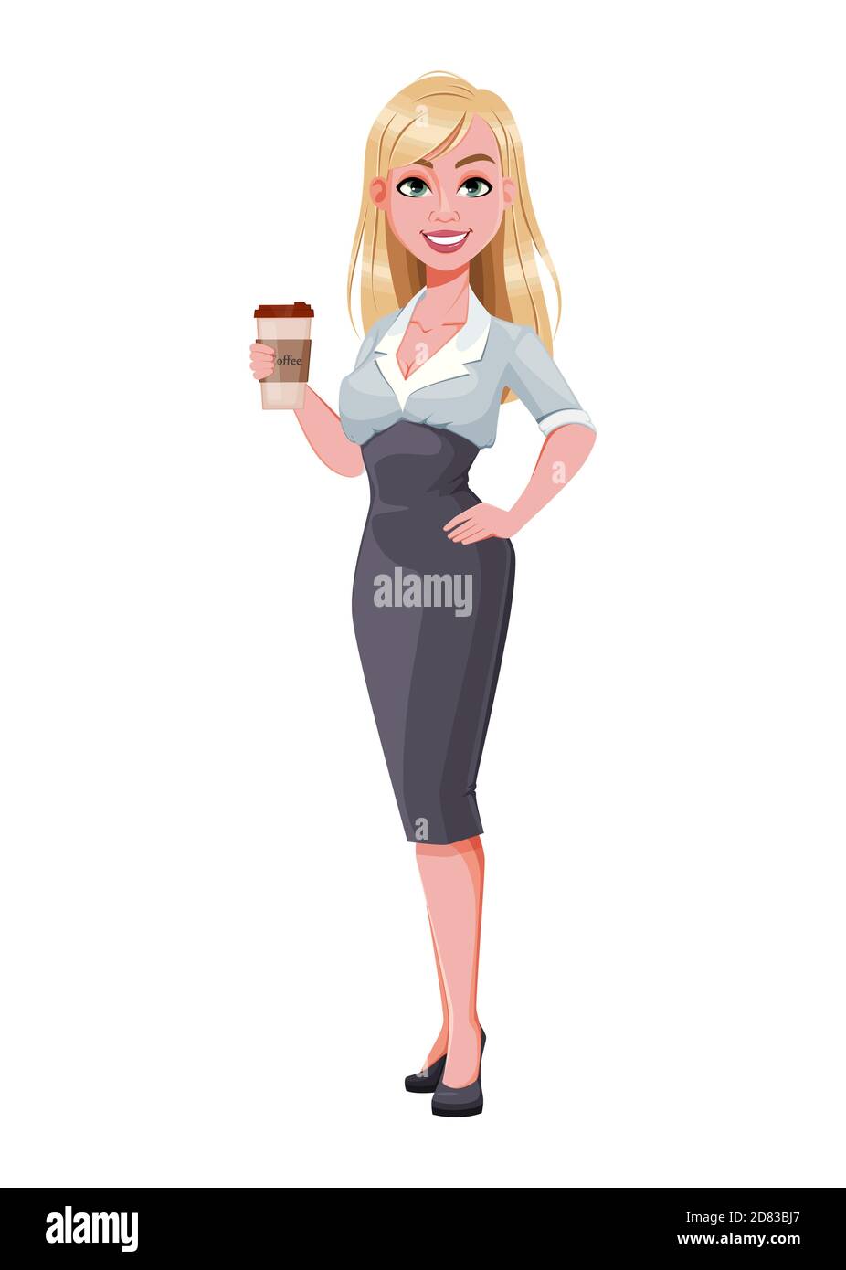 Business woman having a coffee break. Beautiful businesswoman cartoon ...