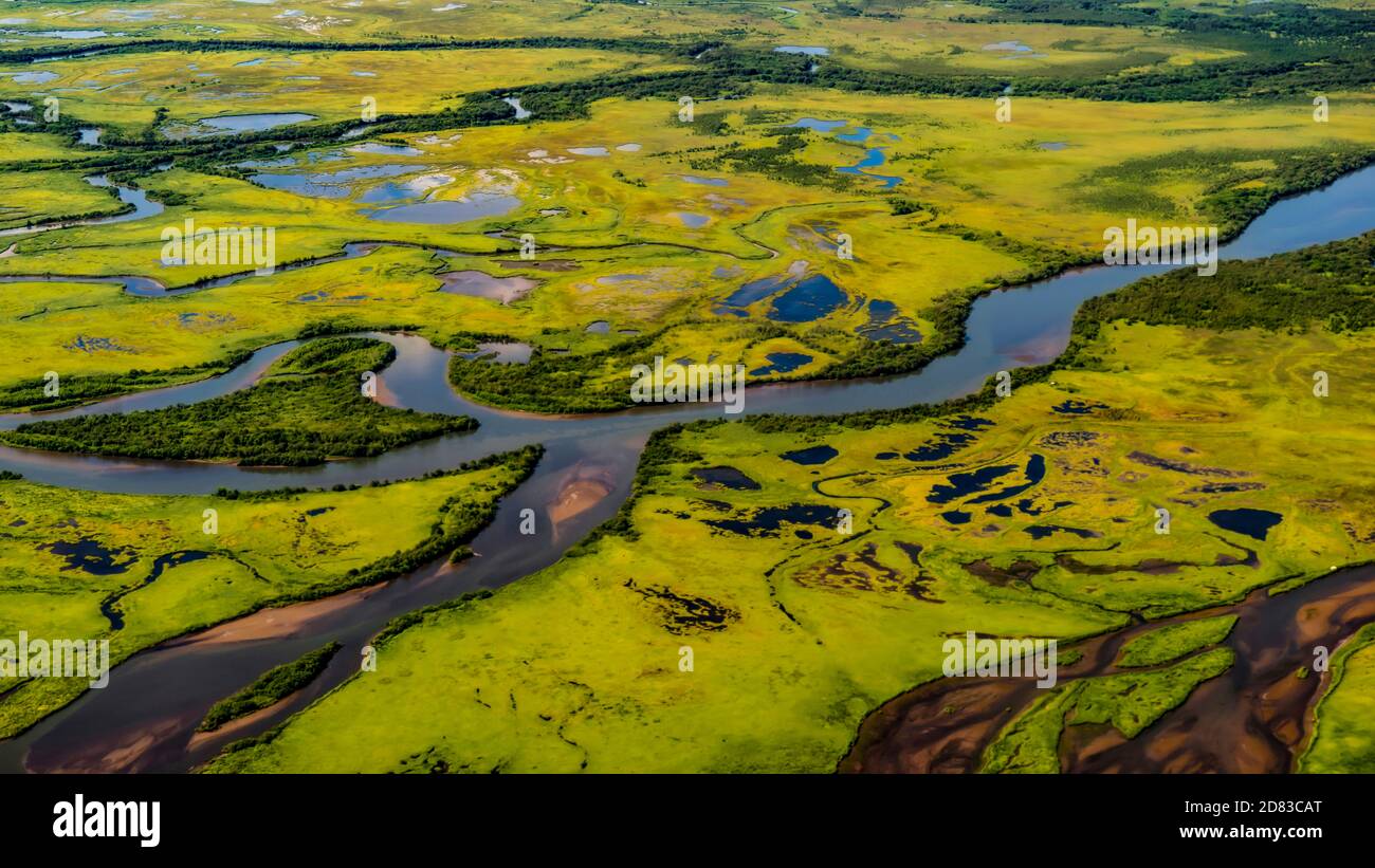 Kamchatka. green landscape Avacha river aerial photography Stock Photo ...