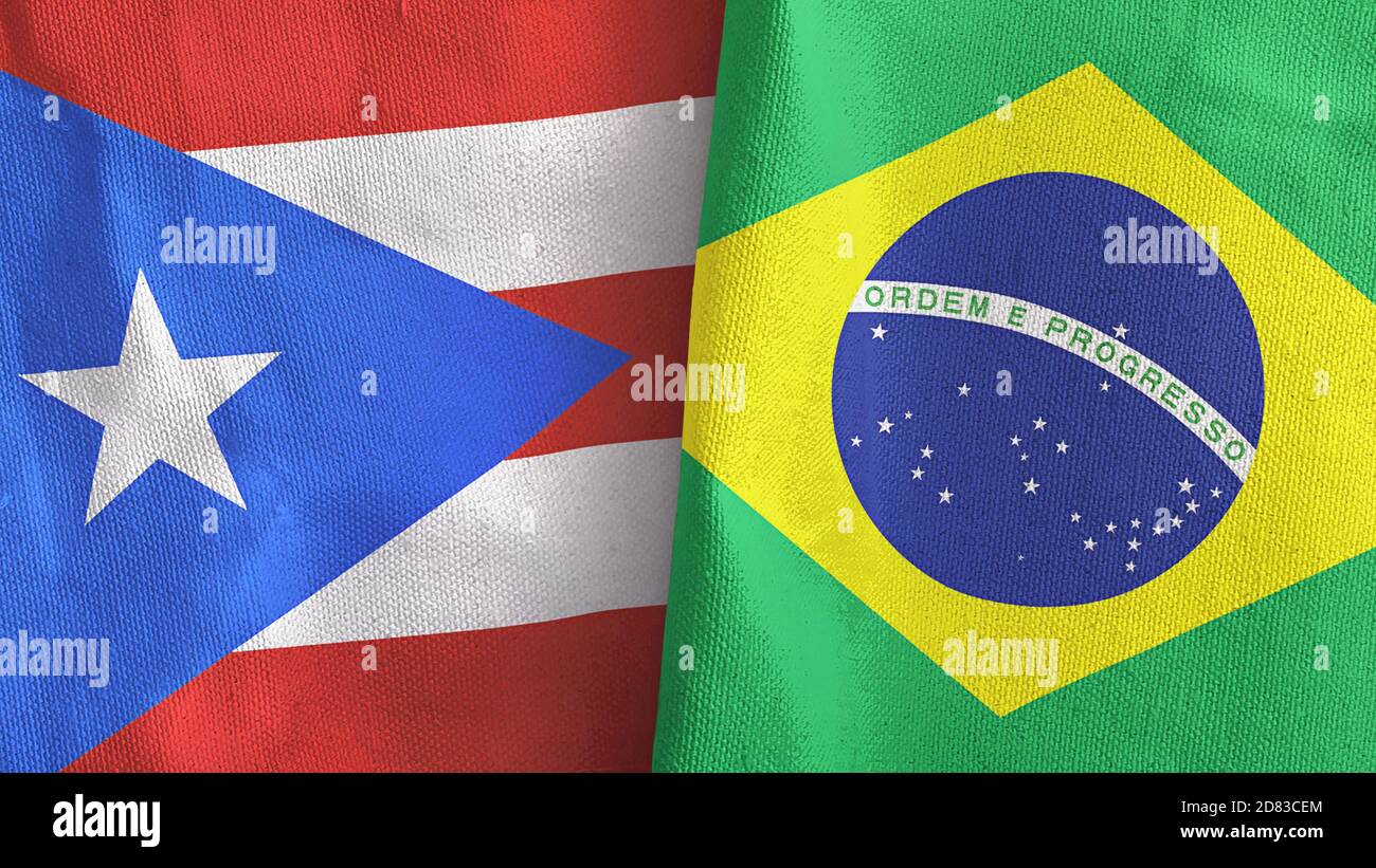 Brazil and Puerto Rico two flags textile cloth 3D rendering Stock Photo ...