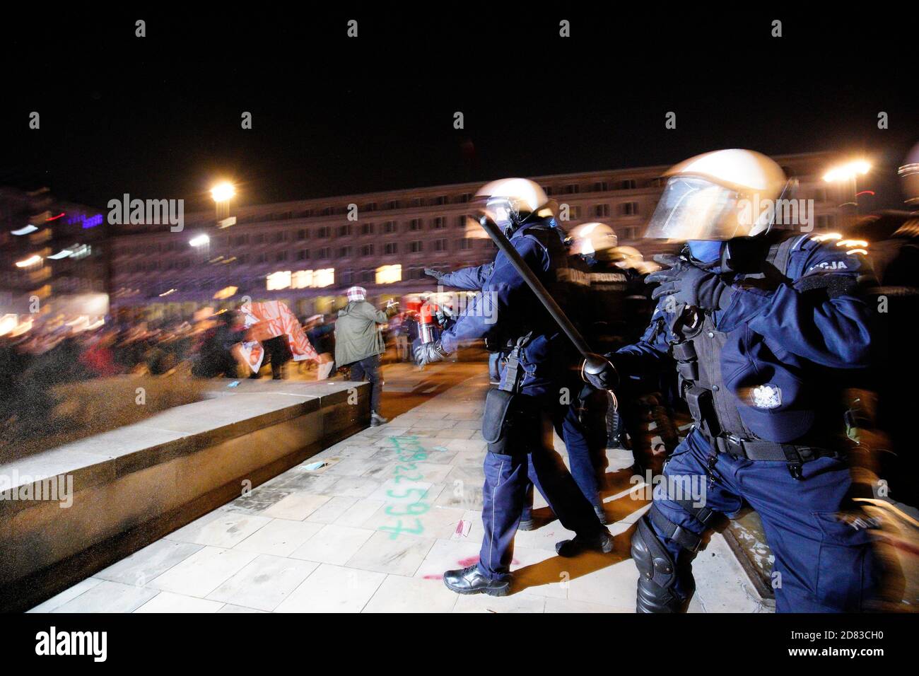 Warsaw, Poland. 26th Oct 2020. Riot police with pepper spary are seen ...