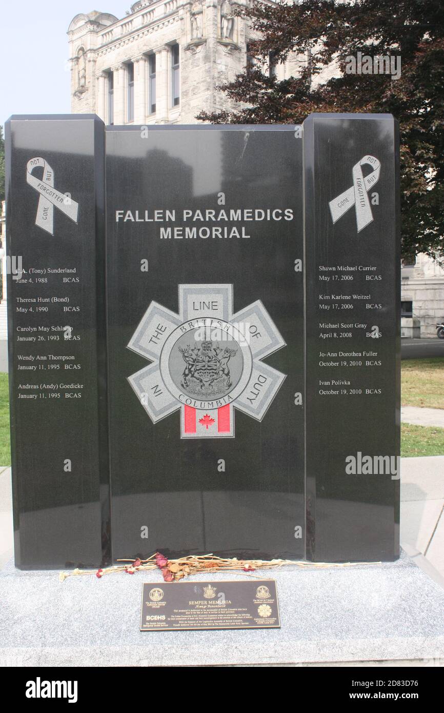 Monument to fallen paramedics outside the Provincial Legislature ...