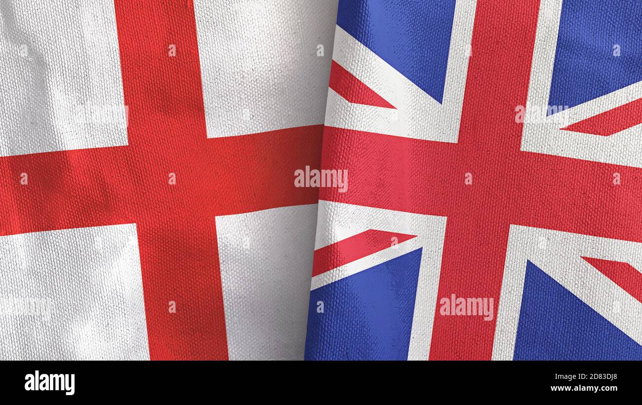 United Kingdom and England two flags textile cloth 3D rendering Stock ...