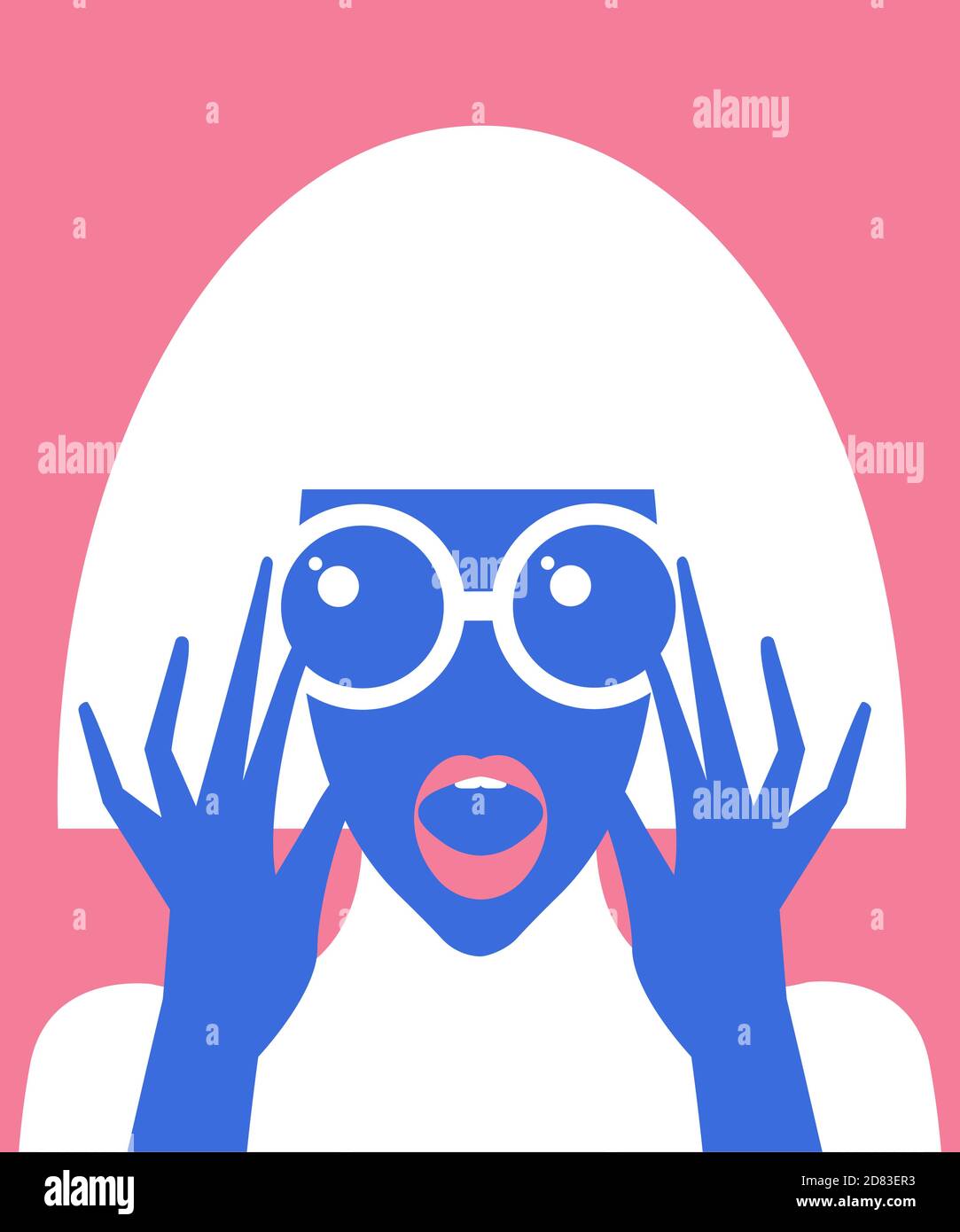 Surprised cartoon girl with sunglasses in flat style. Advertising ...