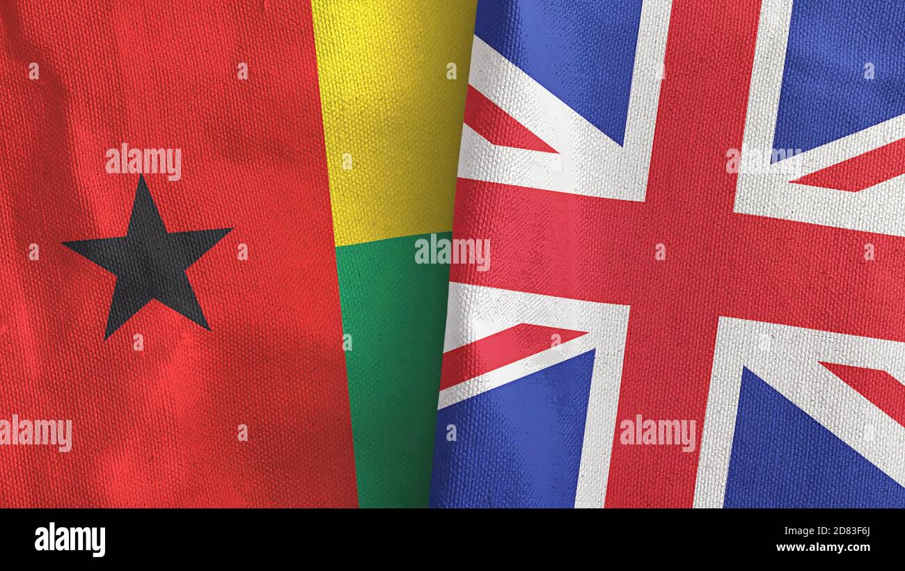 United Kingdom and Guinea-Bissau two flags textile cloth 3D rendering ...