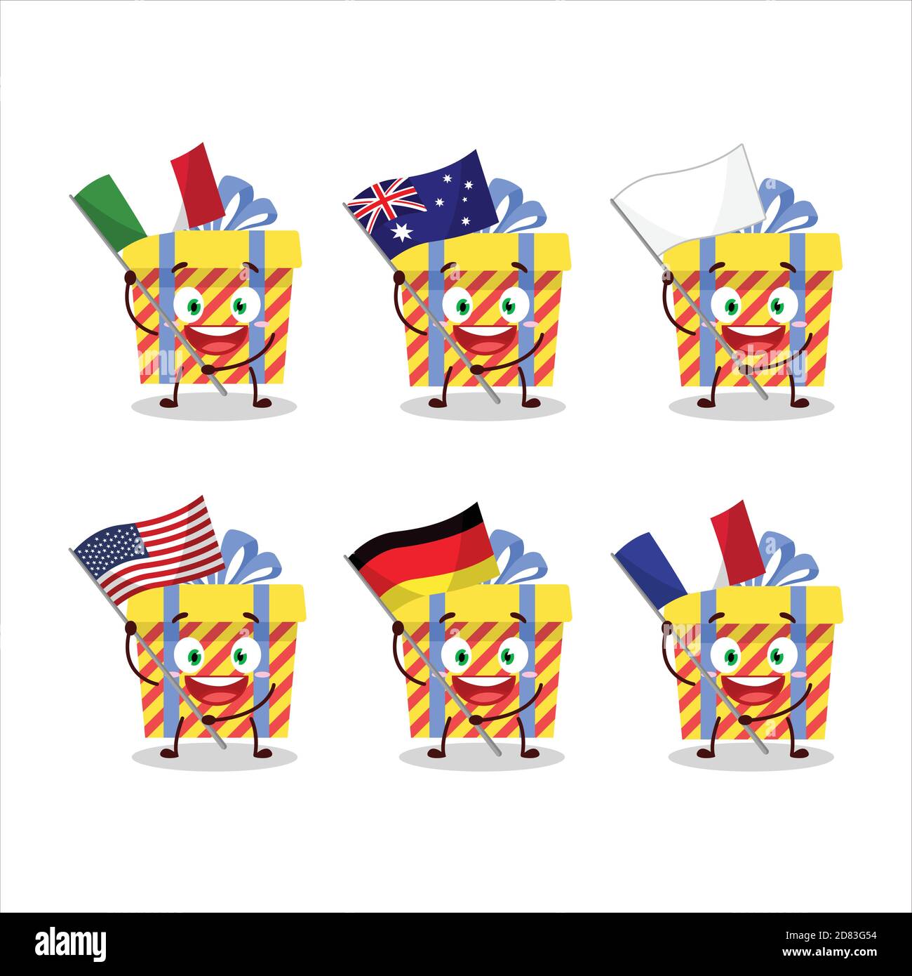 Yellow stripes gift cartoon character bring the flags of various ...