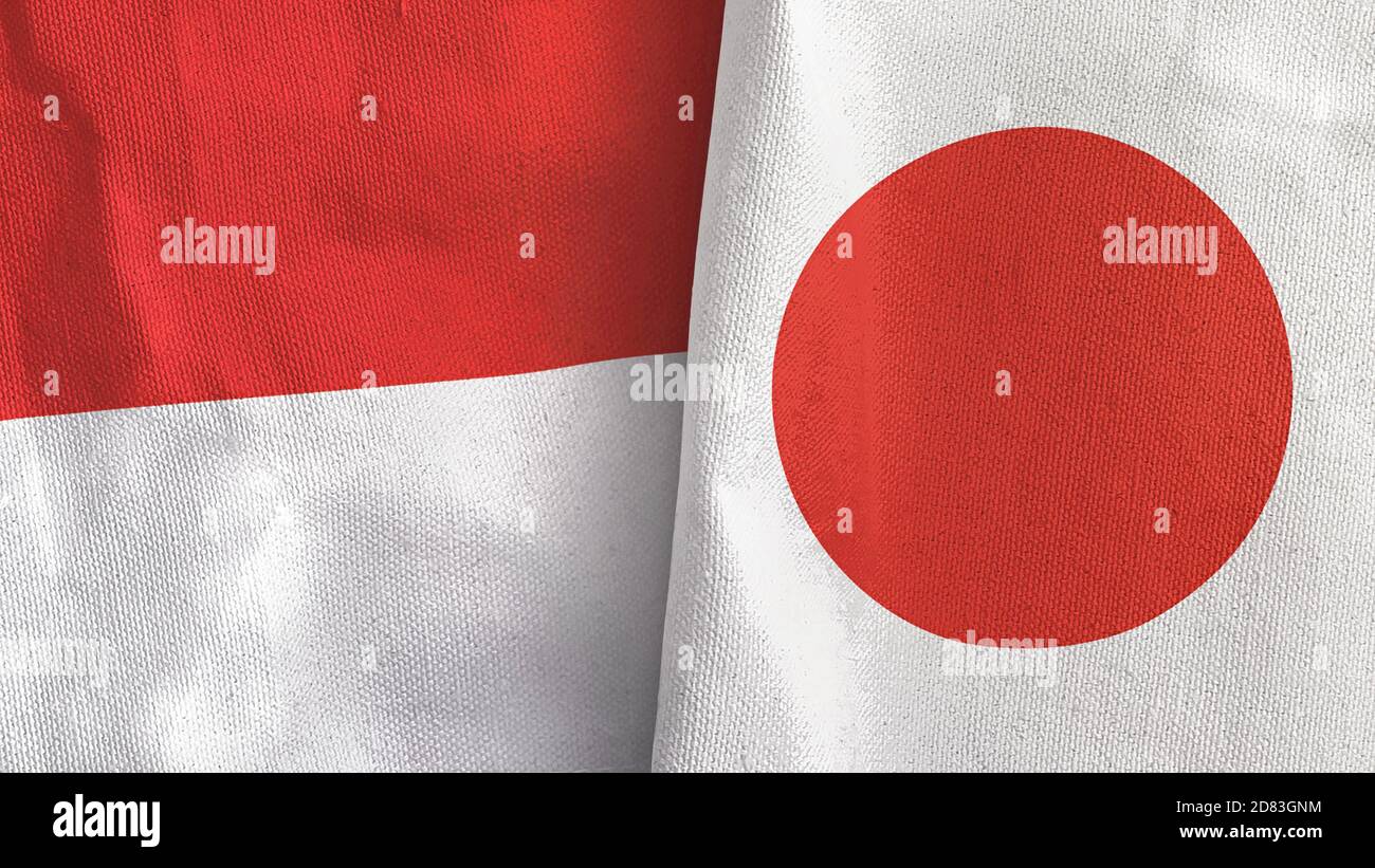 Japan and Indonesia two flags textile cloth 3D rendering Stock Photo ...