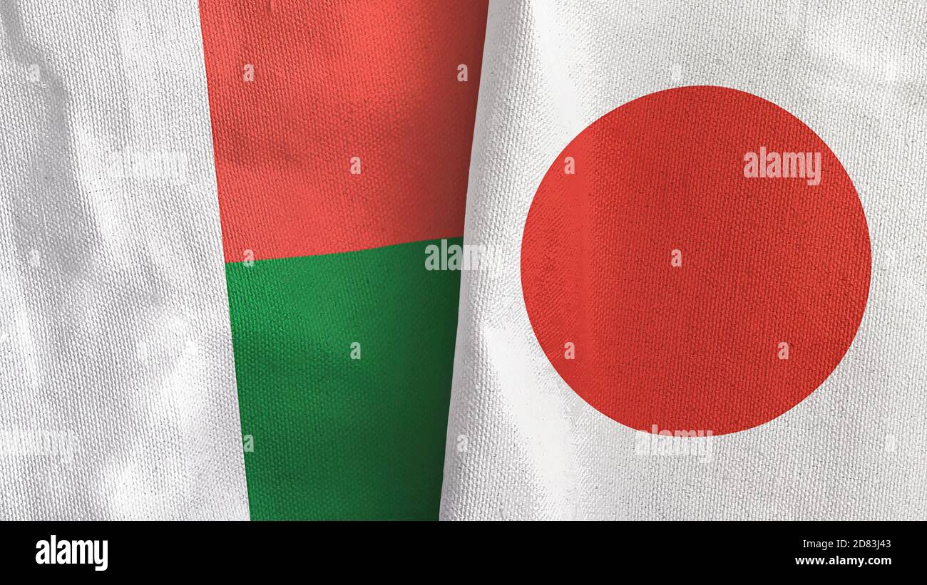 Japan and Madagascar two flags textile cloth 3D rendering Stock Photo ...