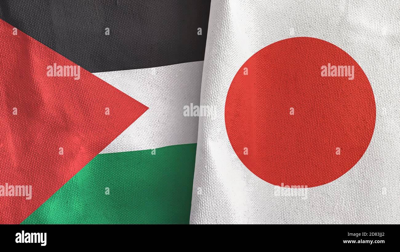Japan and Palestine two flags textile cloth 3D rendering Stock Photo ...