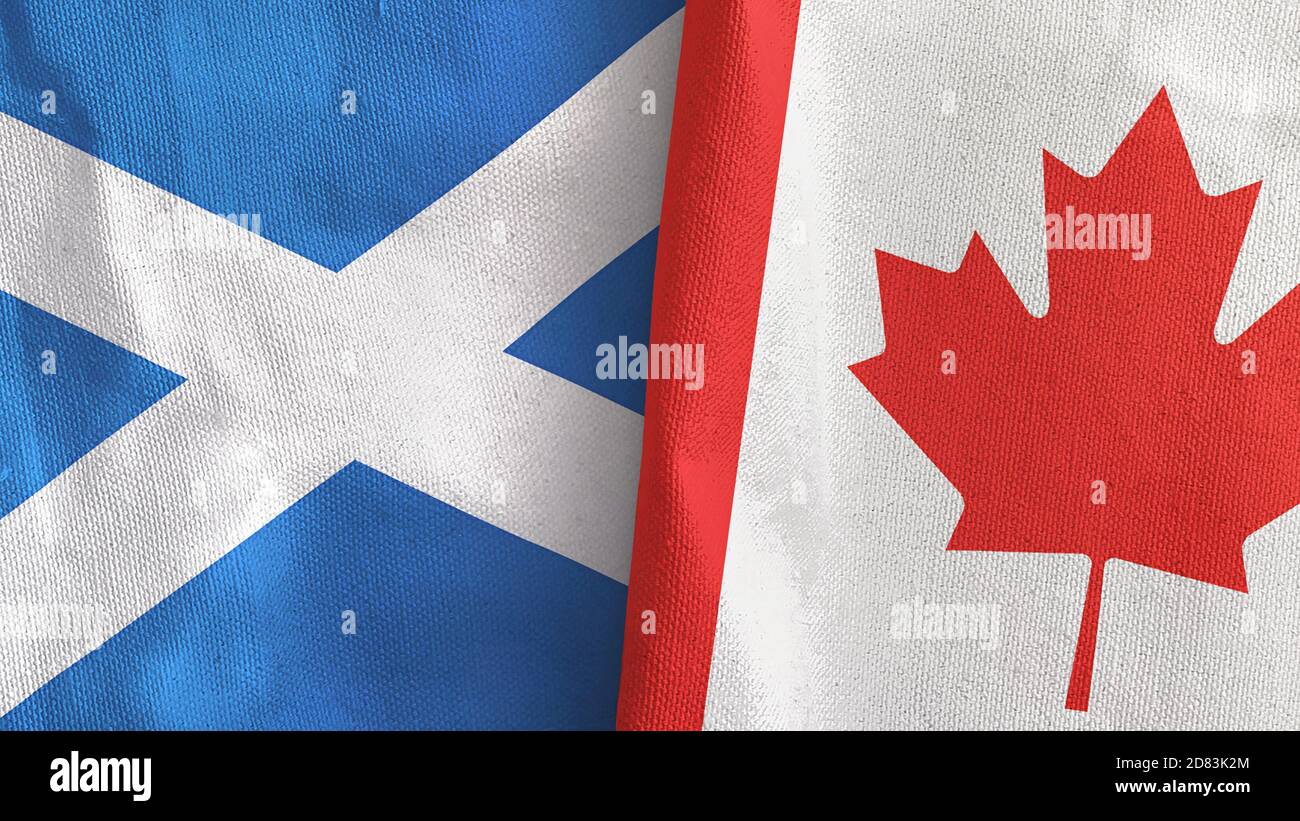 Canada and Scotland two flags textile cloth 3D rendering Stock Photo ...