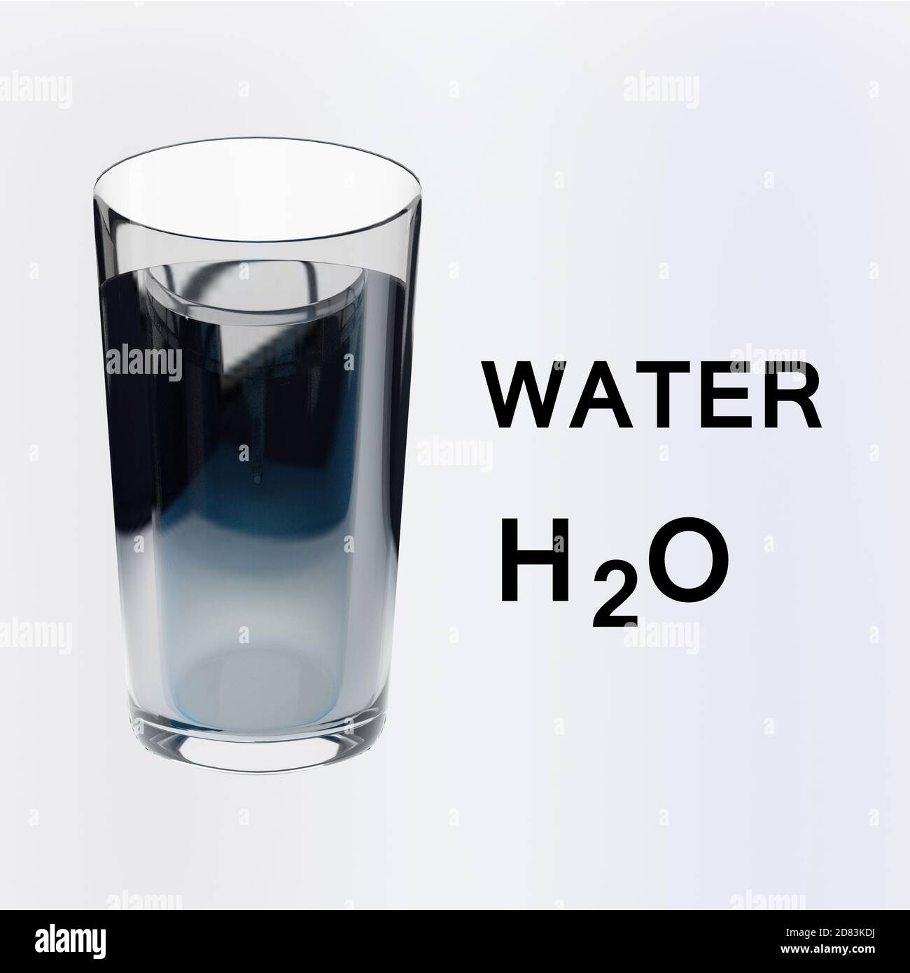 3D illustration of WATER concept script with it's chemical formula ...