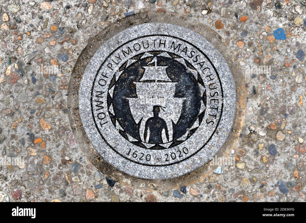 Symbol of Plymouth, Massachusetts, USA with a Native American and the ...