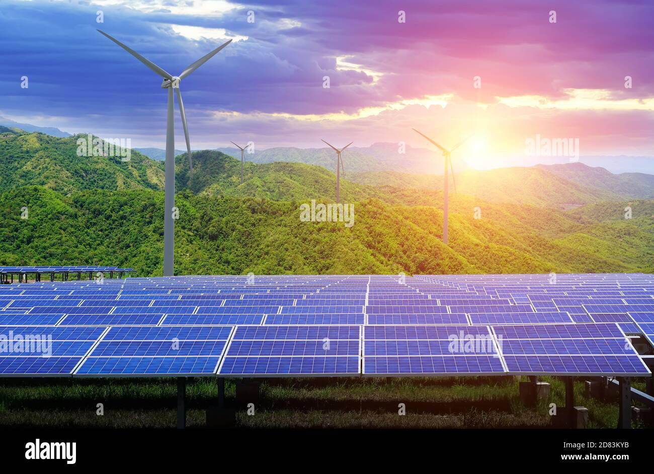 Solar panel and Wind turbines, alternative electricity source, concept ...