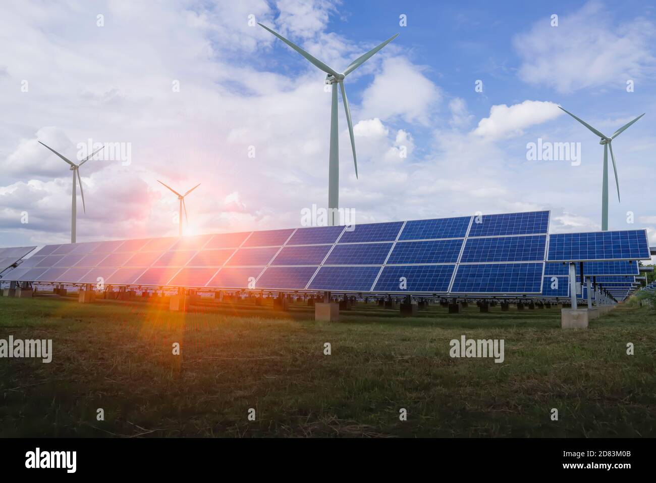Solar panel and Wind turbines, alternative electricity source, concept ...
