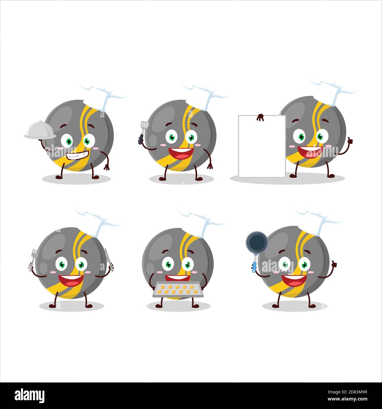 Cartoon character of black stripes marbles with various chef emoticons ...