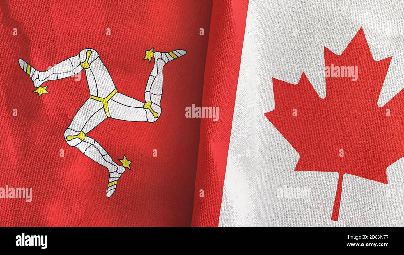 Canada and Isle of Mann two flags textile cloth 3D rendering Stock ...