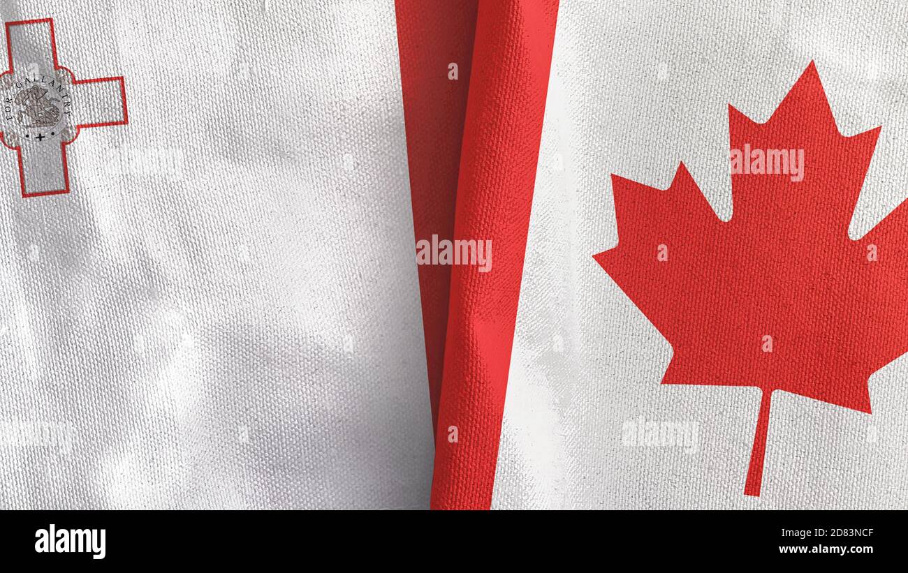 Canada and Malta two flags textile cloth 3D rendering Stock Photo - Alamy