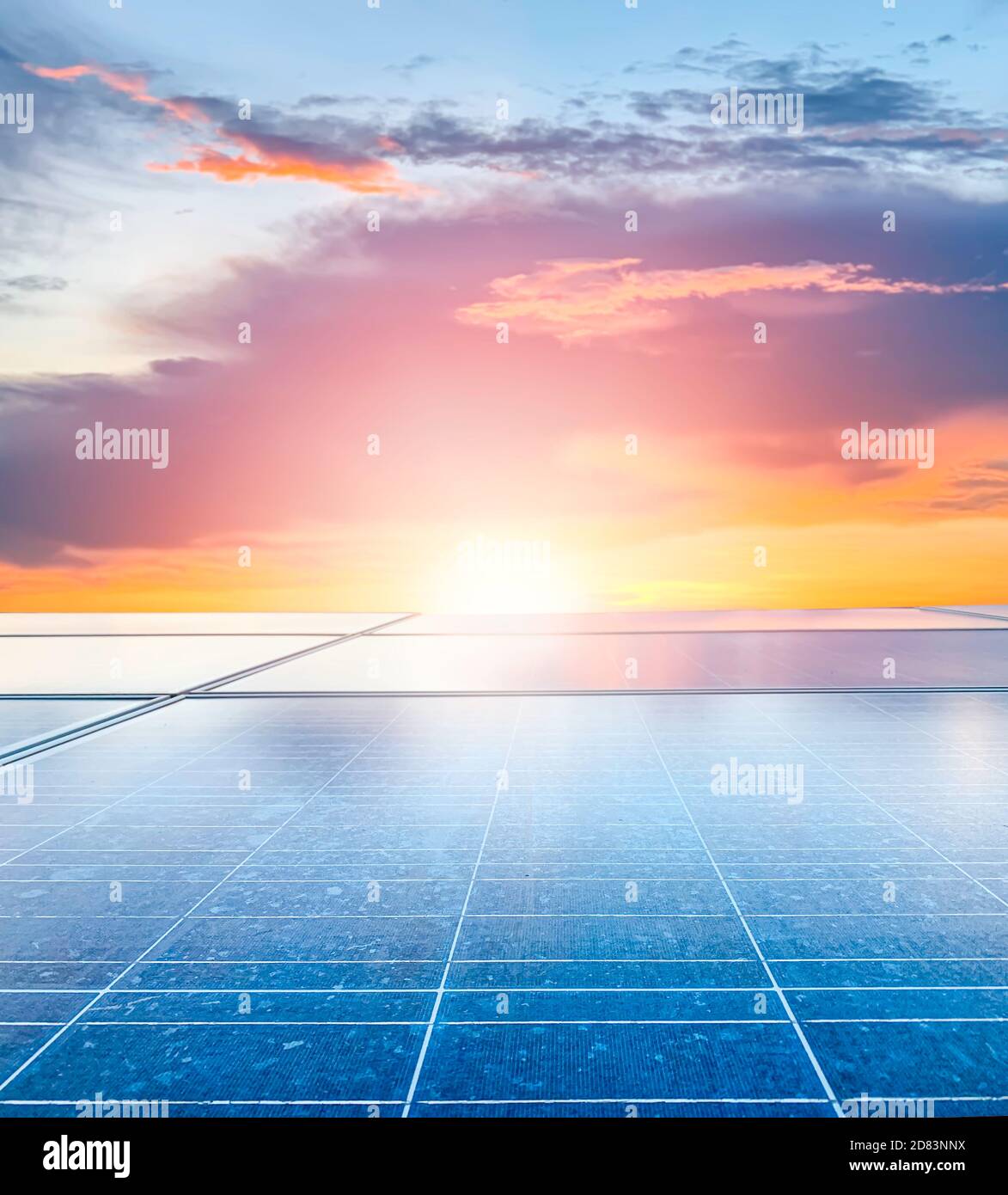 Solar plant(solar cell) with the sun set, hot climate causes increased ...