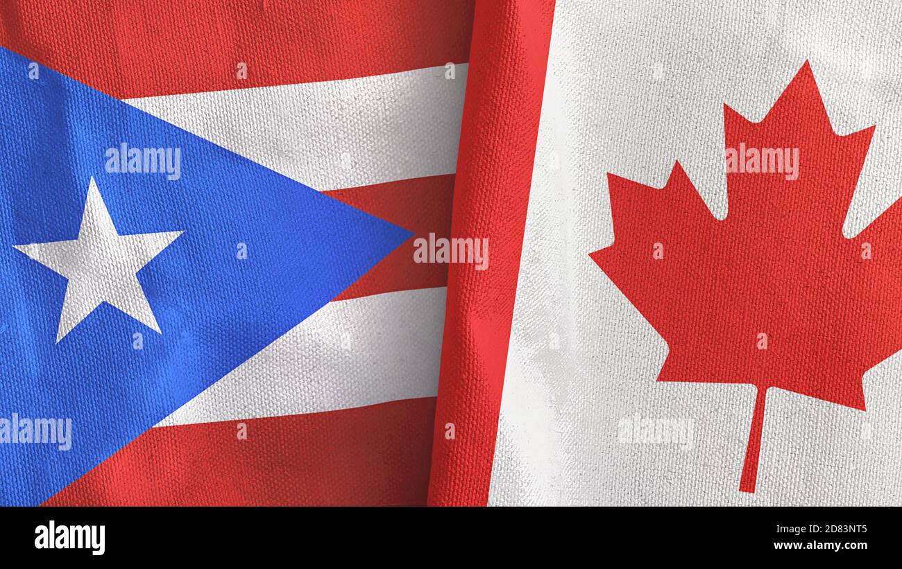 Canada and Puerto Rico two flags textile cloth 3D rendering Stock Photo ...