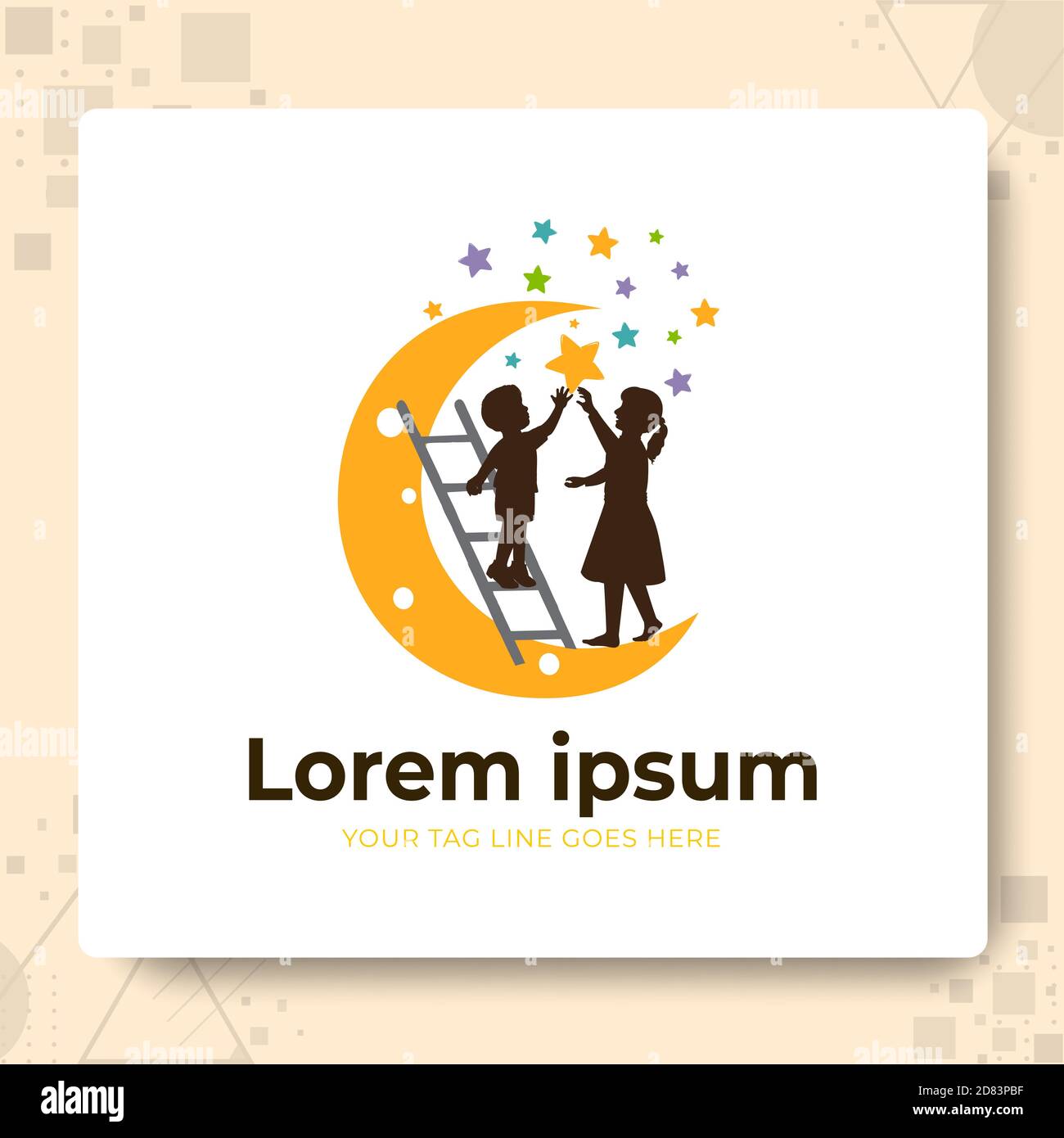 child and mother reaching stars Logo Design Template. Dream star childcare education logo Stock ...