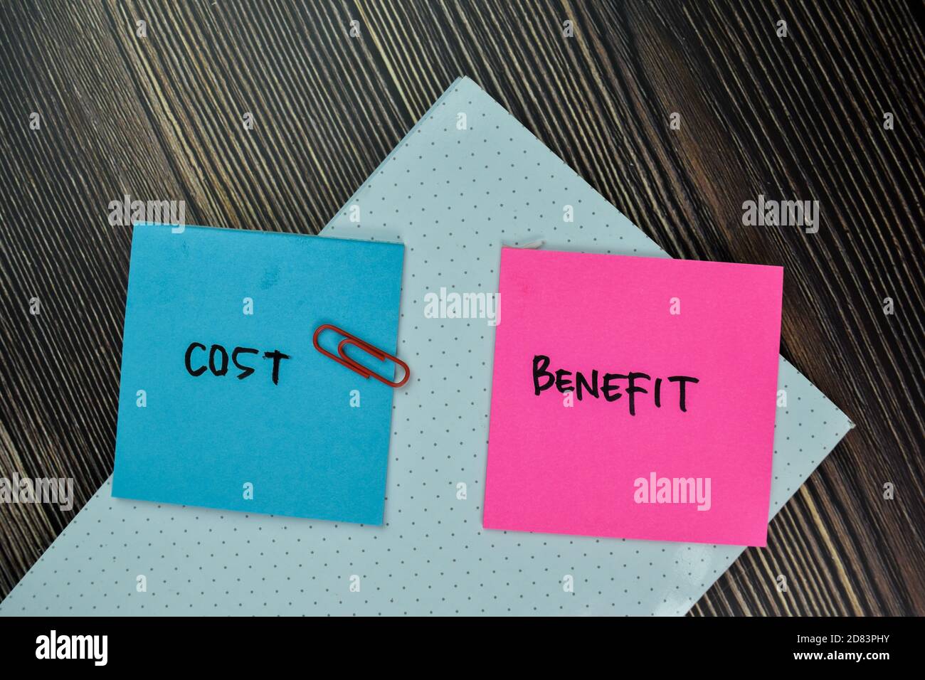 Cost and Benefit write on sticky note and isolated on Wooden Table ...