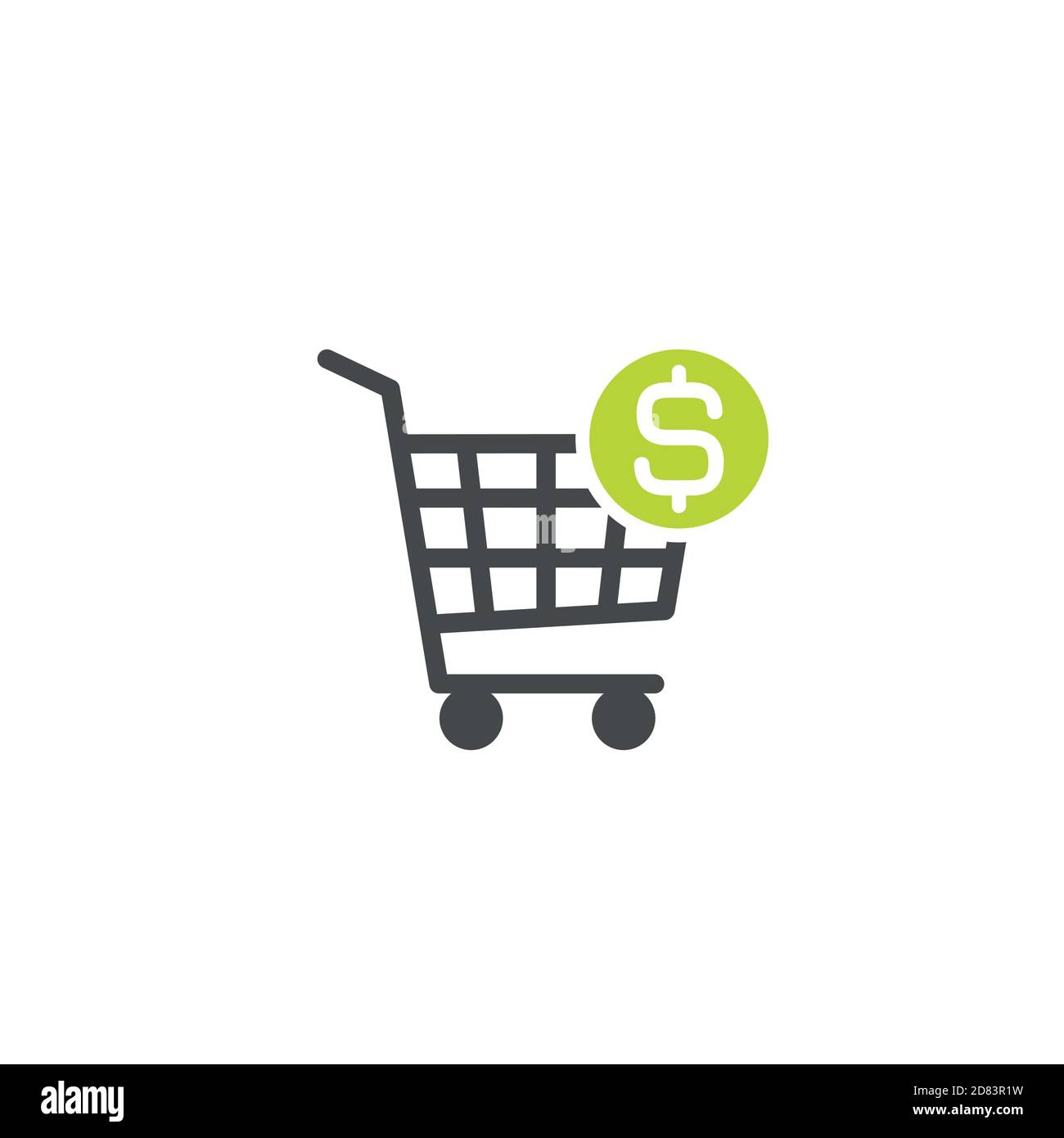 Black shopping cart with green dollar sign button. Simple icon isolated ...