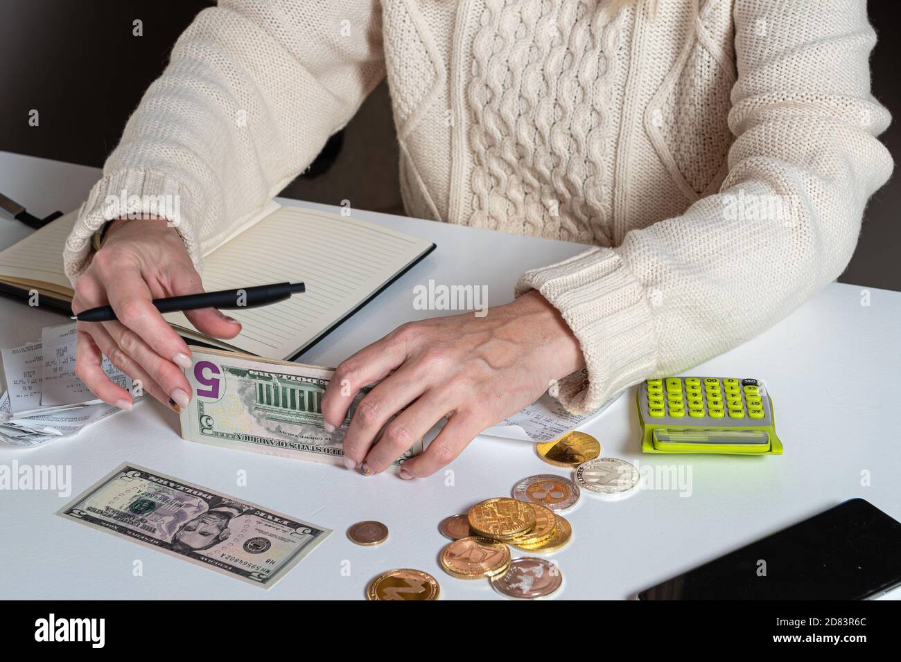 close up of woman hands counting us dollar money, female finance staff ...