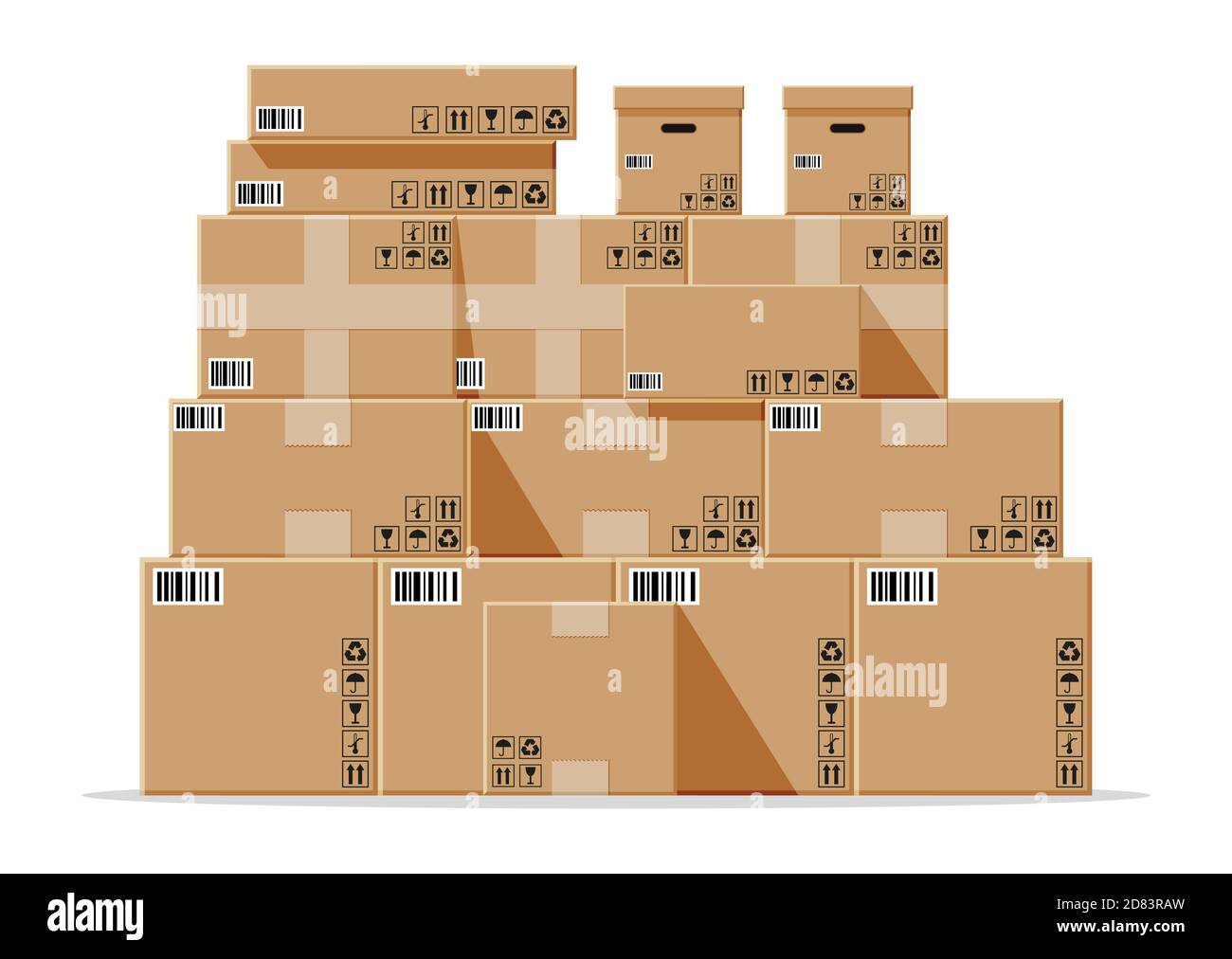 Cardboard boxes pile isolated on white. Carton delivery packaging ...