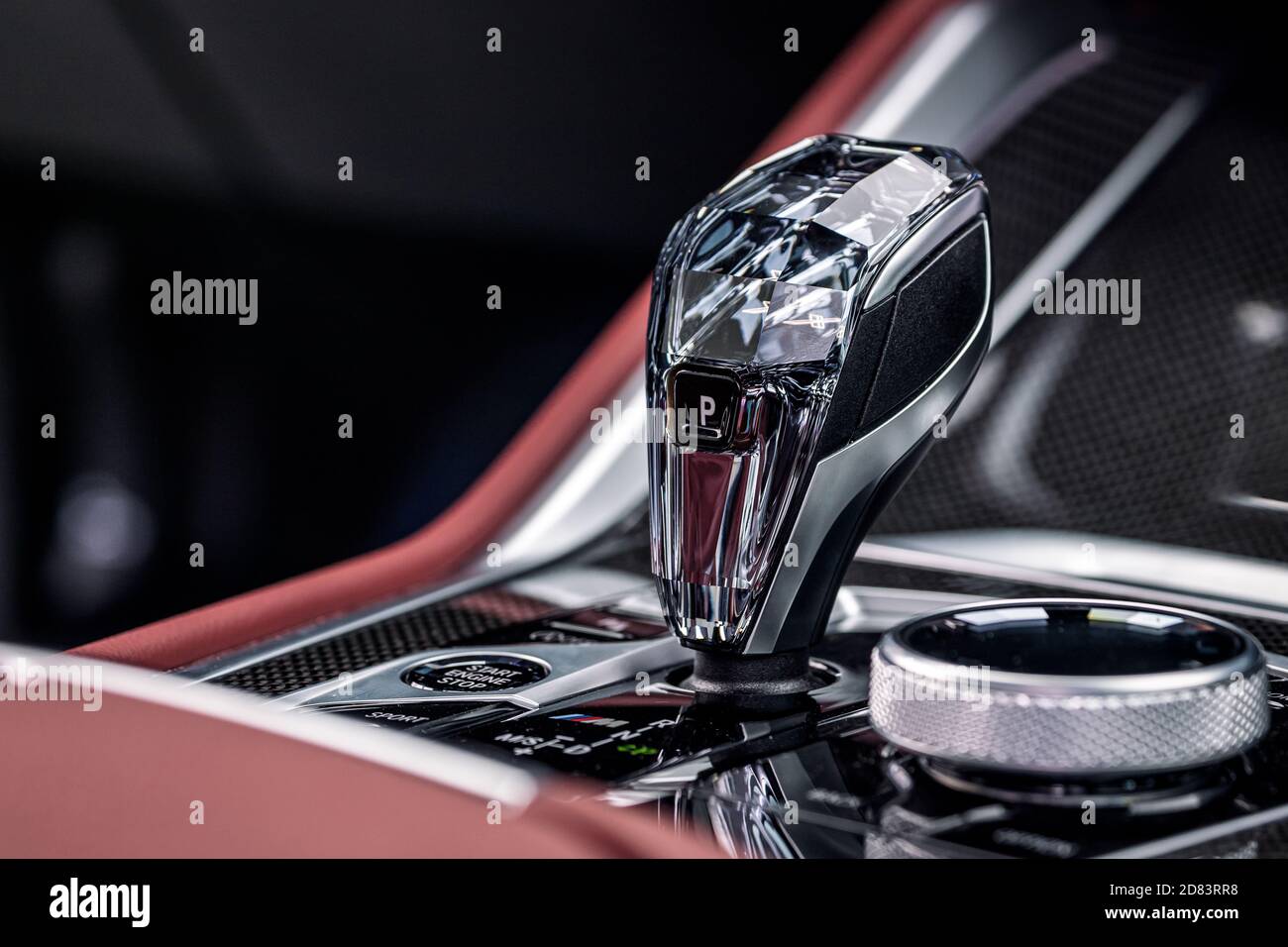 Close-up view of the automatic gearbox lever. Interior car, automatic ...