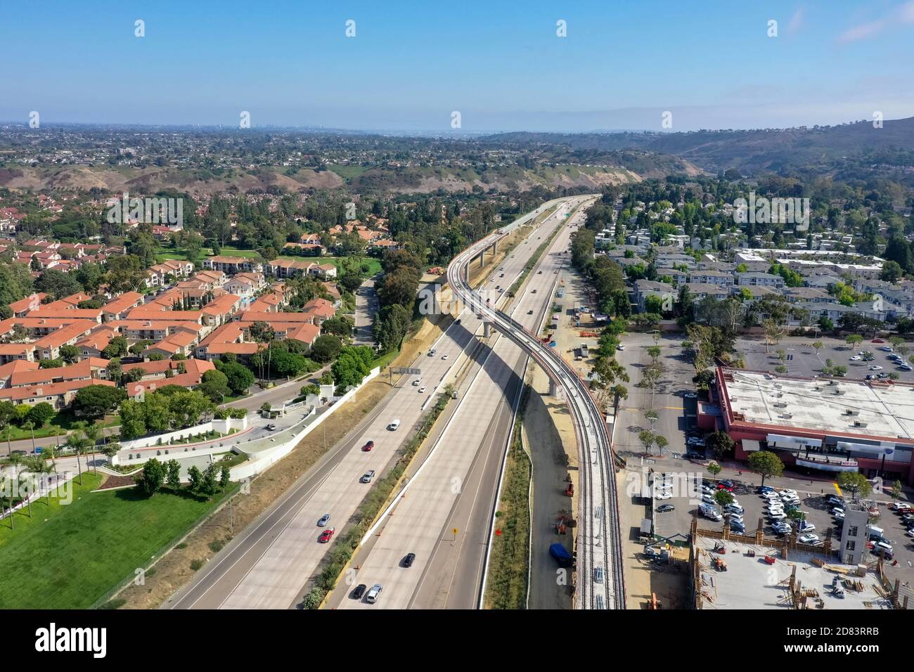 Aerial view of traffic along the San Diego Freeway in California Stock ...