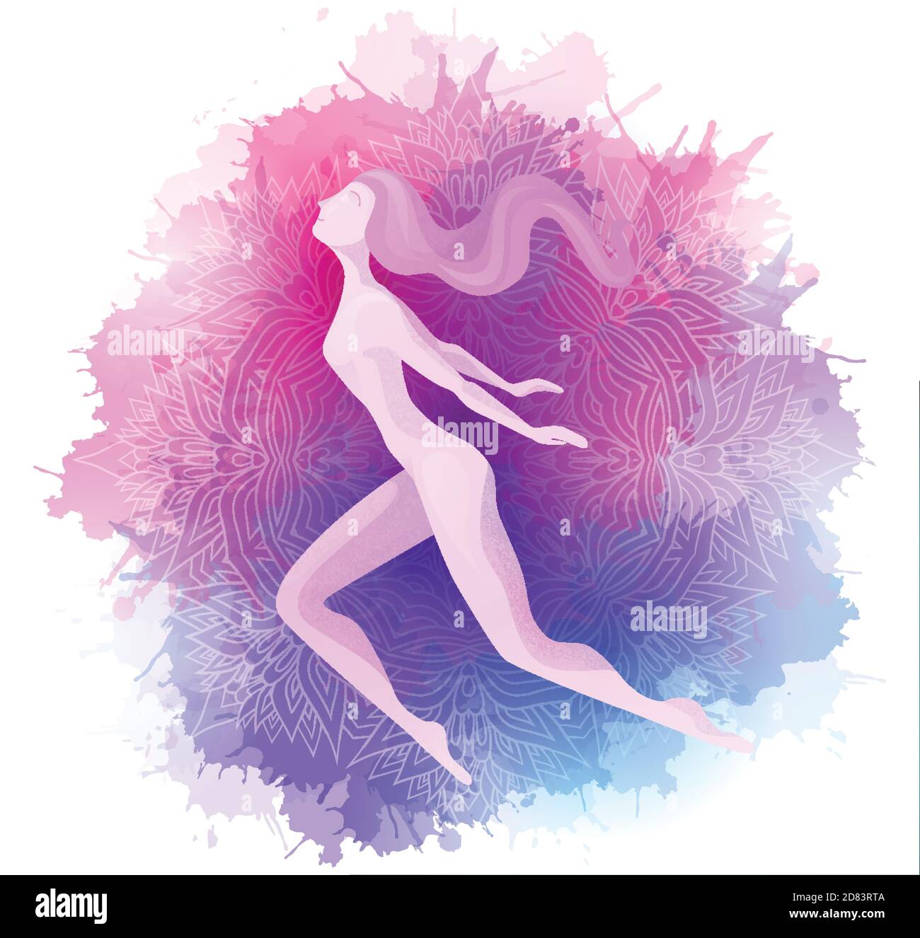 Illustration of flying free woman in modern style. Elegant textural ...